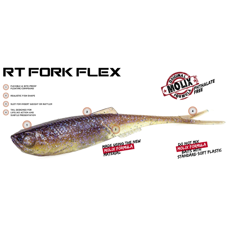 MOLIX RT FORK FLEX 6'' UV CLEAR CHART MULTICOLOR FLAKE 148
